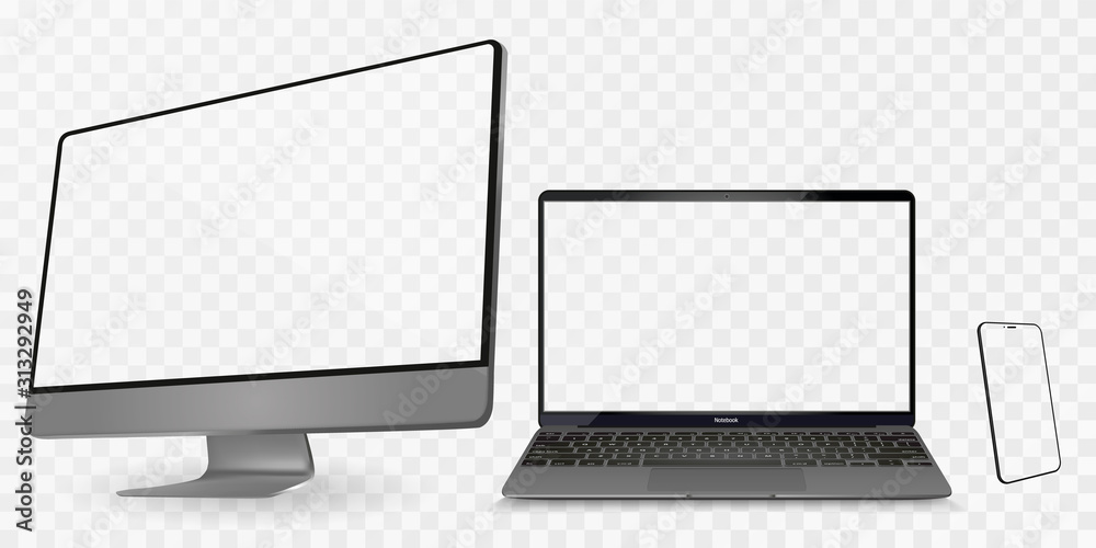 Computer display with two angles. Monitor, laptop, smartphone ...