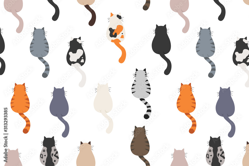 Cats poses behind. Cat`s butts. Flat design pattern Stock Vector ...