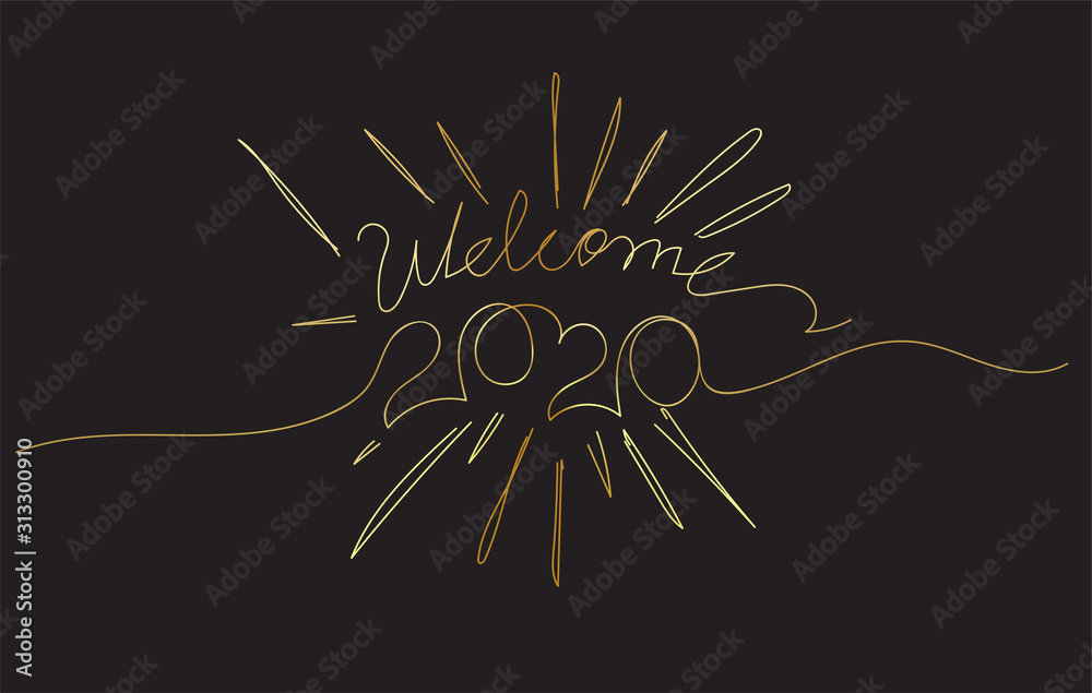 Golden Welcome 2020 single continuous line art. Stock Vector | Adobe Stock