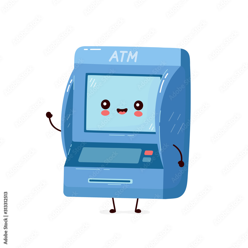 Cute smiling happy ATM. Vector flat cartoon Stock Vector | Adobe Stock