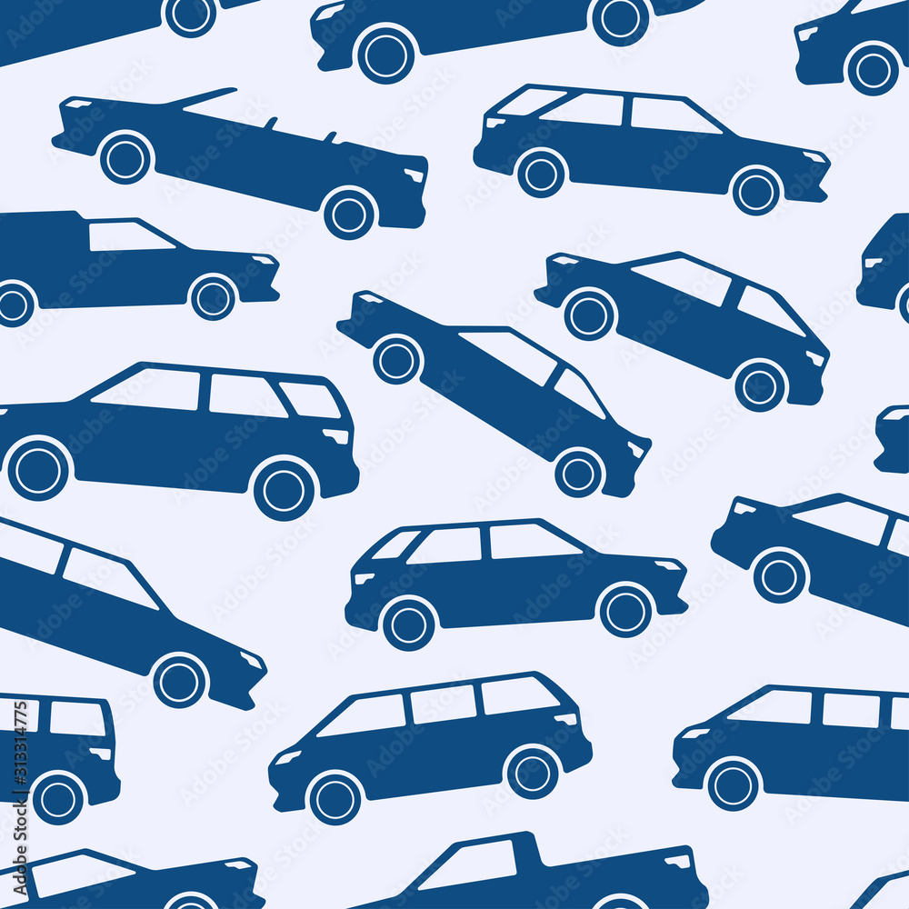 Vector seamless pattern on a car theme. Different types of auto body ...