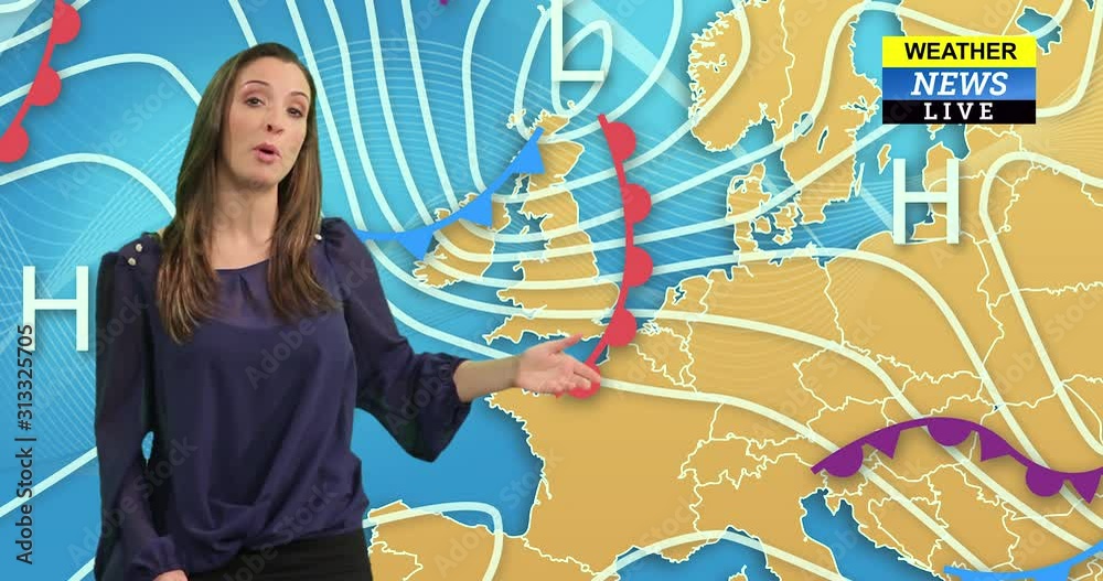 Female Weather forecast presenter in a green screen studio Stock Video ...