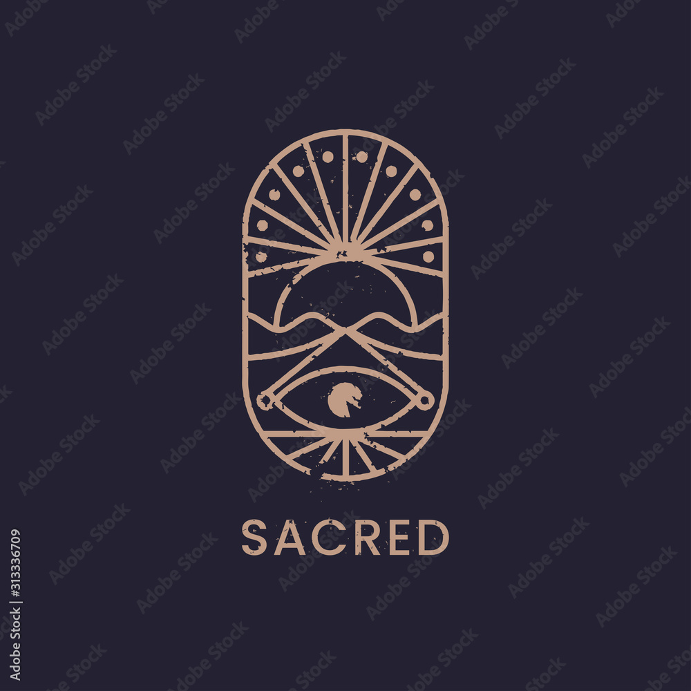 Sacred eye, sunrise line. Ethnic style. Alchemy abstract. Symbol. Label ...