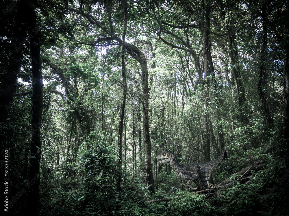 Velociraptor Dinosaur in the Rainforest Stock Photo | Adobe Stock