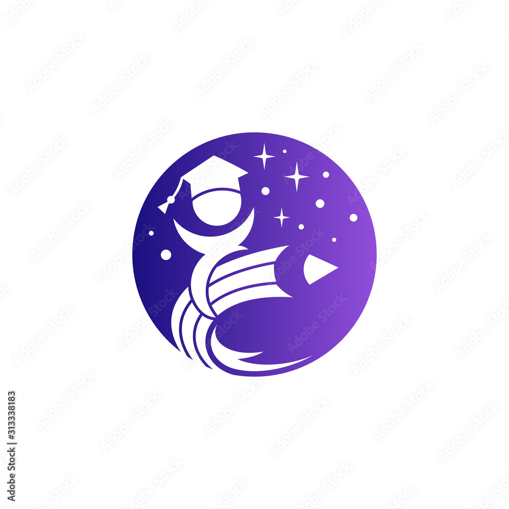 Modern children education logo. Vector illustration of a child wearing ...