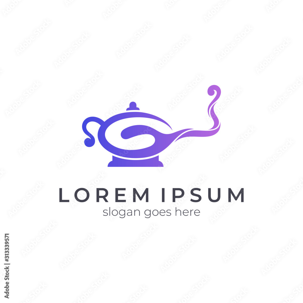 Magic lamp letter G logo design. Initial G for genie in a bottle logo ...