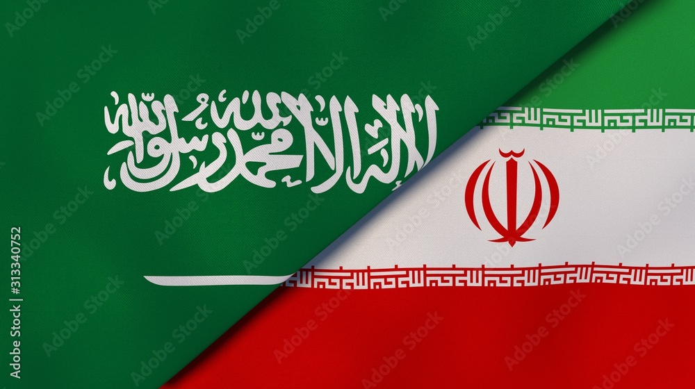 Saudi Arabia Iran national flags. News, reportage, business background ...