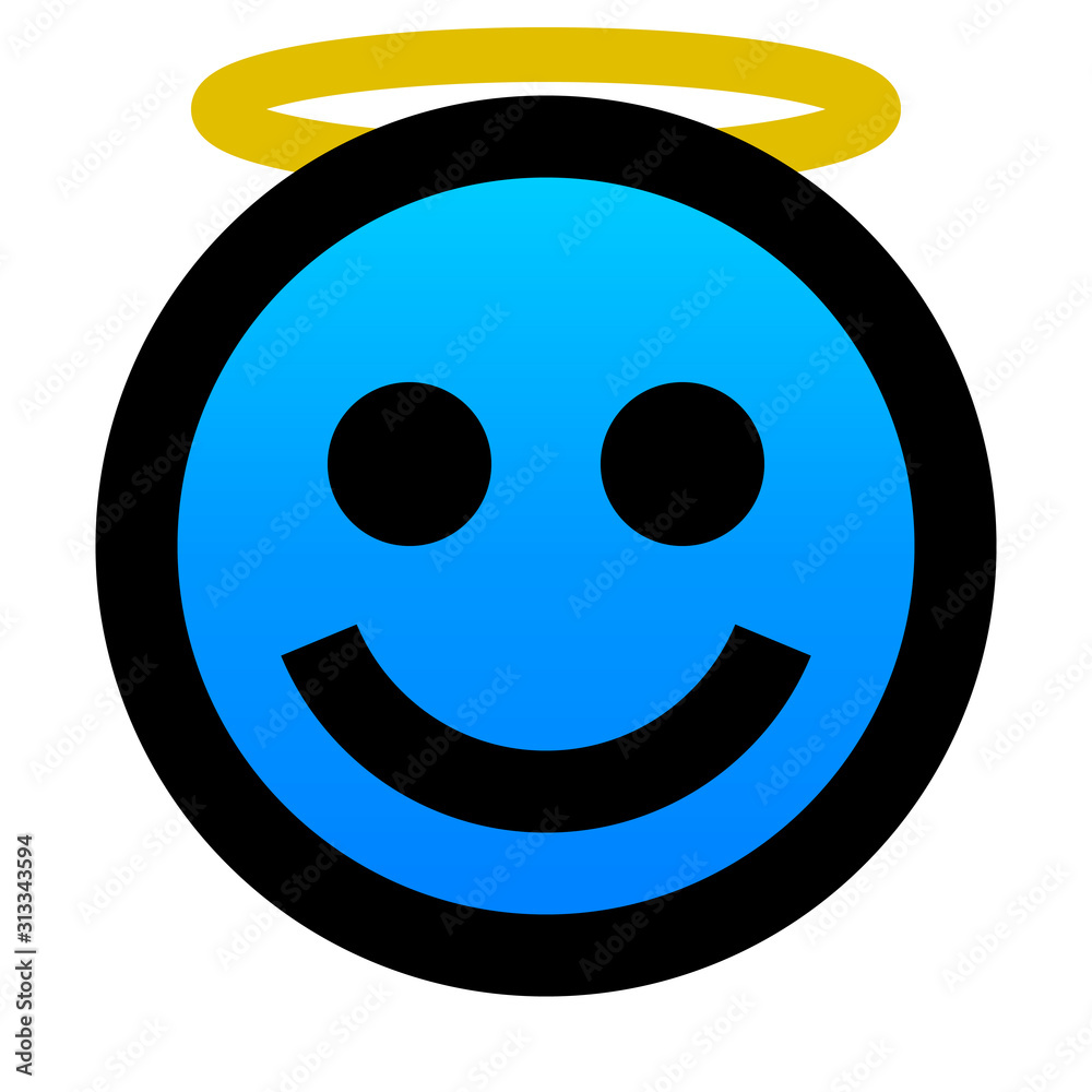 Smiley - angel - black outline, blue gradient theme - vector Stock ...