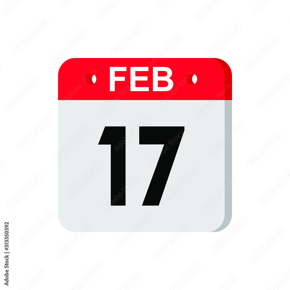 february 17 - Red calendar Icon. Calendar Icon with shadow. Flat style ...