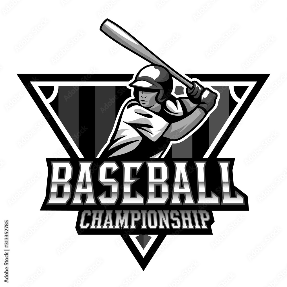 stock vector monochrome baseball player emblem. sports logo ...
