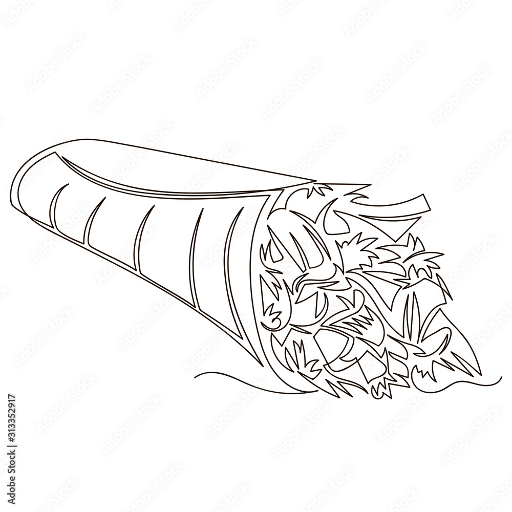 Shawarma. vector outline image of Arabic street food. one line ...