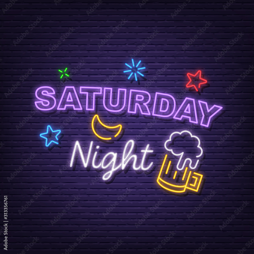 saturday night neon signboard Stock Vector | Adobe Stock