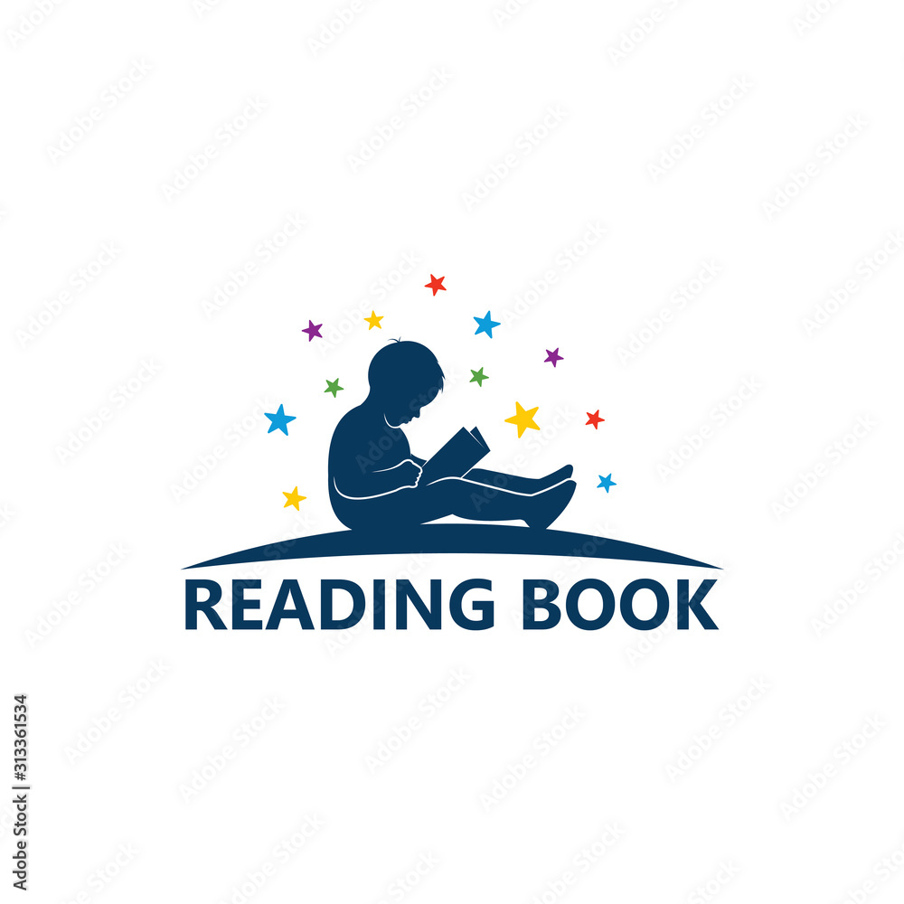 Kid Reading Book Logo Template Design Stock Vector | Adobe Stock