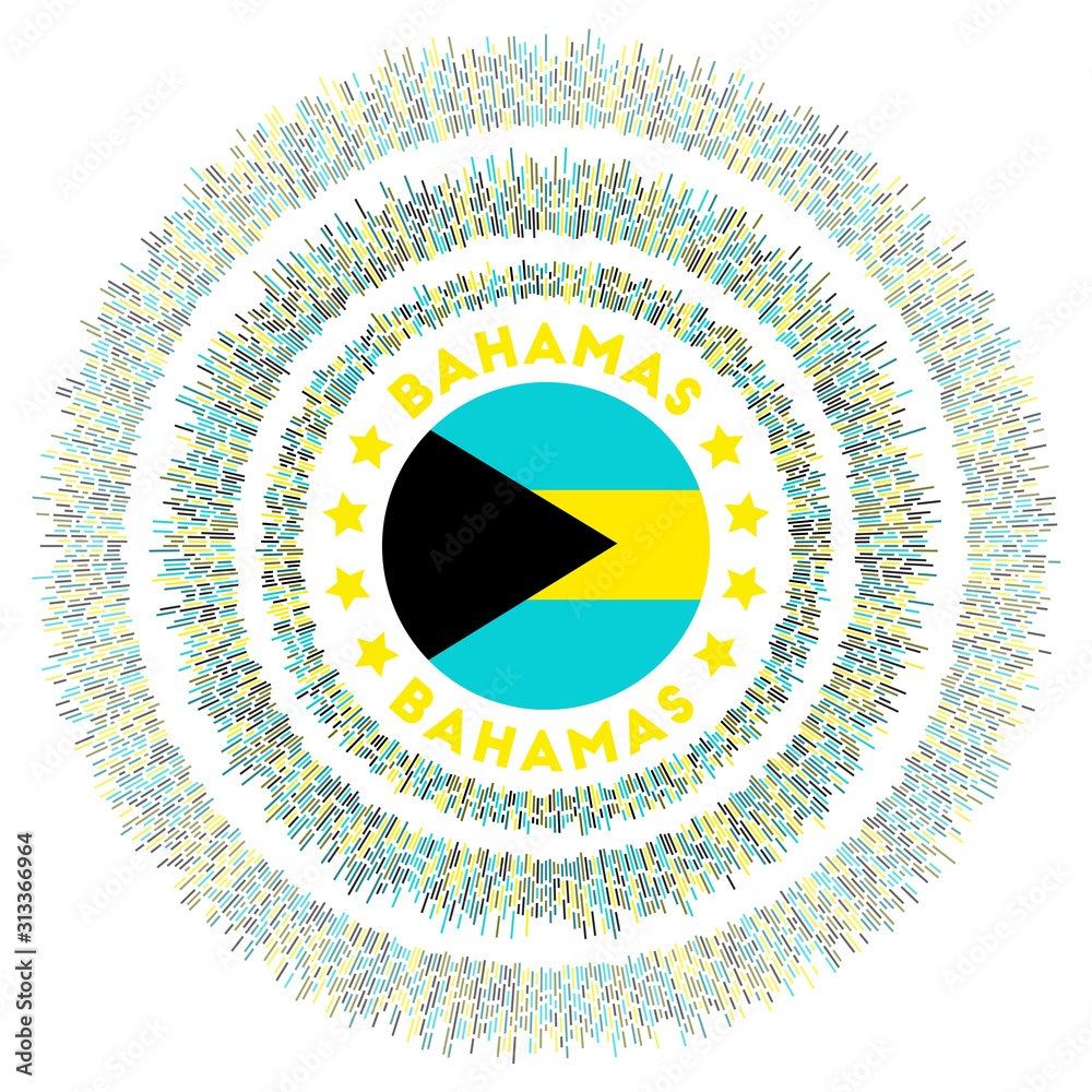 Bahamas symbol. Radiant country flag with colorful rays. Shiny sunburst ...