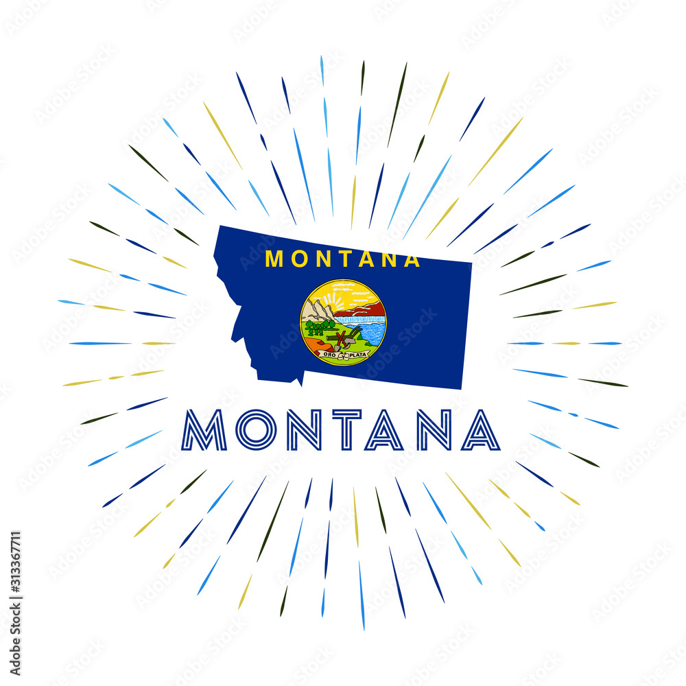 Montana sunburst badge. The us state sign with map of Montana with ...