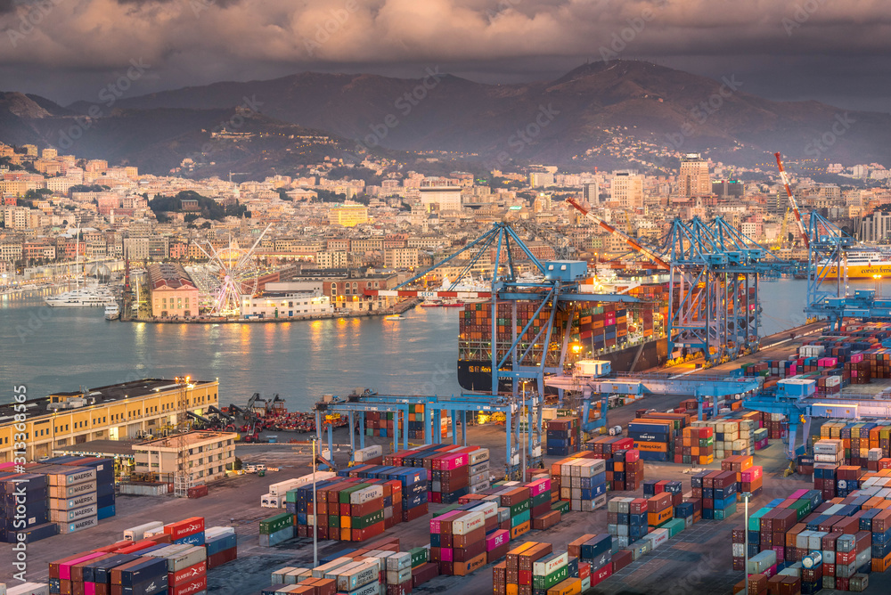 Genova, Genoa, Italy: Aerial view of shipping and container terminal ...