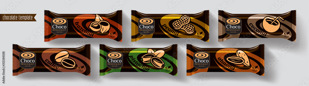 Chocolate bar vector packaging design. Nuts chocolate set. Stock Vector ...