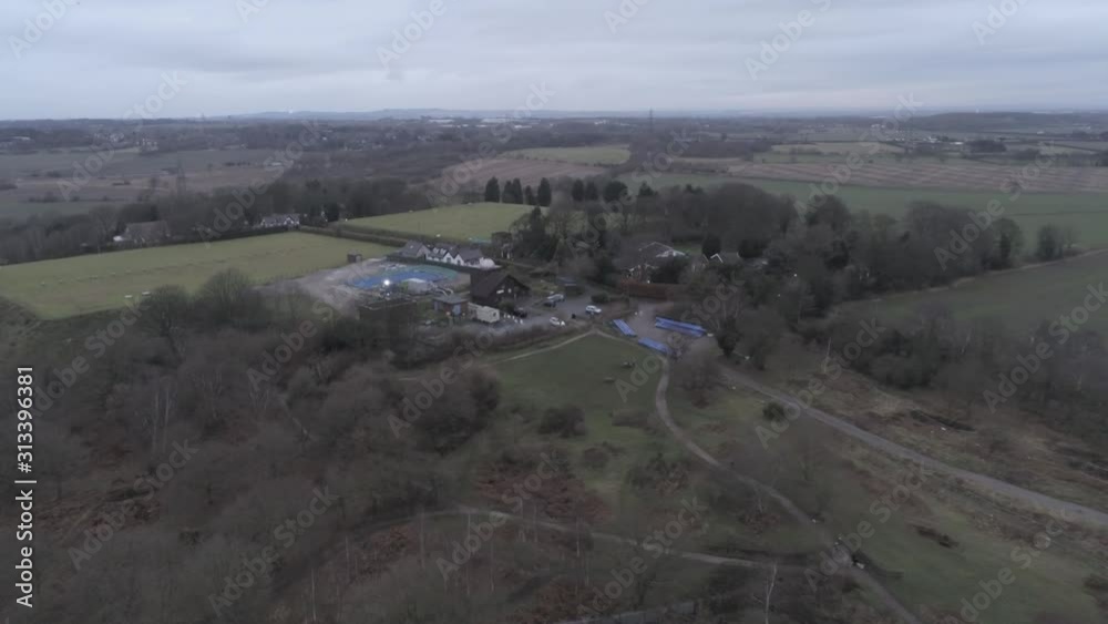Aerial view across Pex Hill woodland walking trail & Leighton ...
