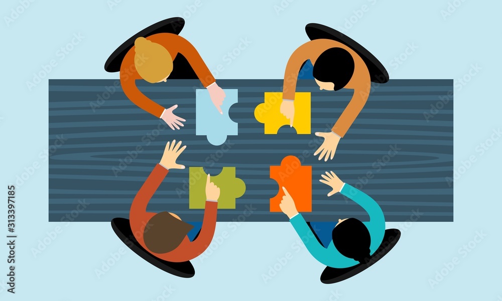 Business hands team work. Find a solution with puzzle symbol ...