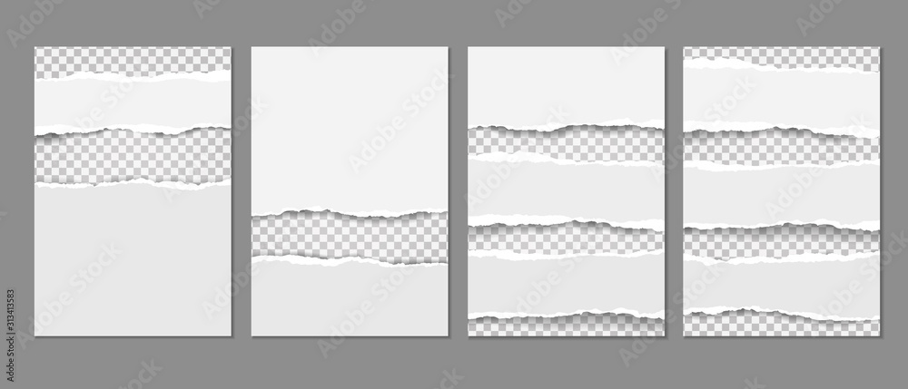 White, torn paper templates elements are on grey background. Vector ...