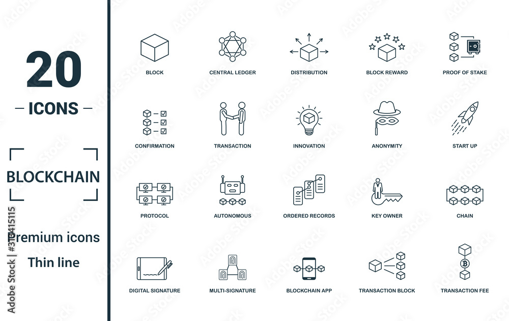 Stockvector Blockchain icon set. Include creative elements block ...