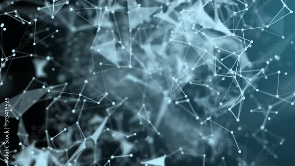 Cg animation, abstract blue background, camera flying through dots and ...