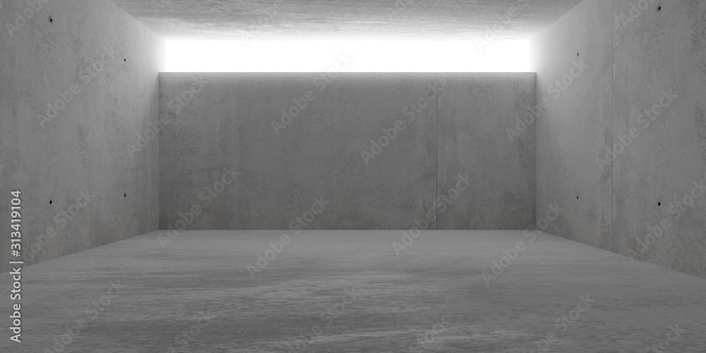 Abstract empty, modern concrete room with lighting from ceiling opening ...