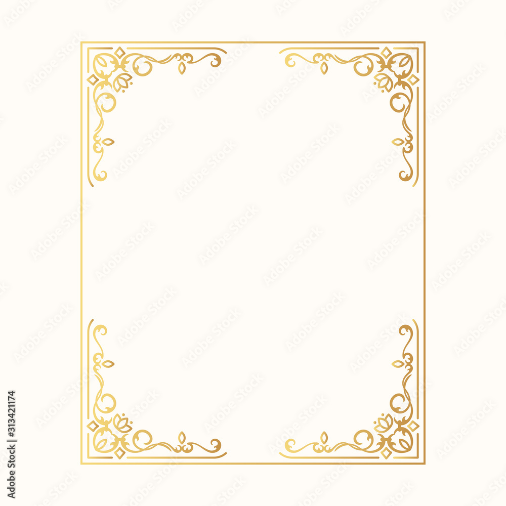 Vintage golden rectangular hand drawn wedding frame. Vector isolated ...