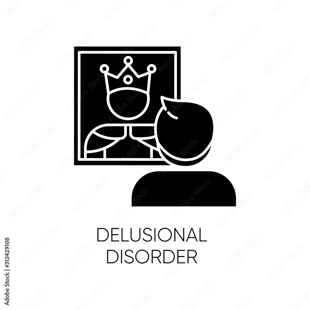 Delusional disorder glyph icon. Man in mirror reflection. Bizzare and ... Delusional disorder glyph icon. Man in mirror reflection. Bizzare and ...