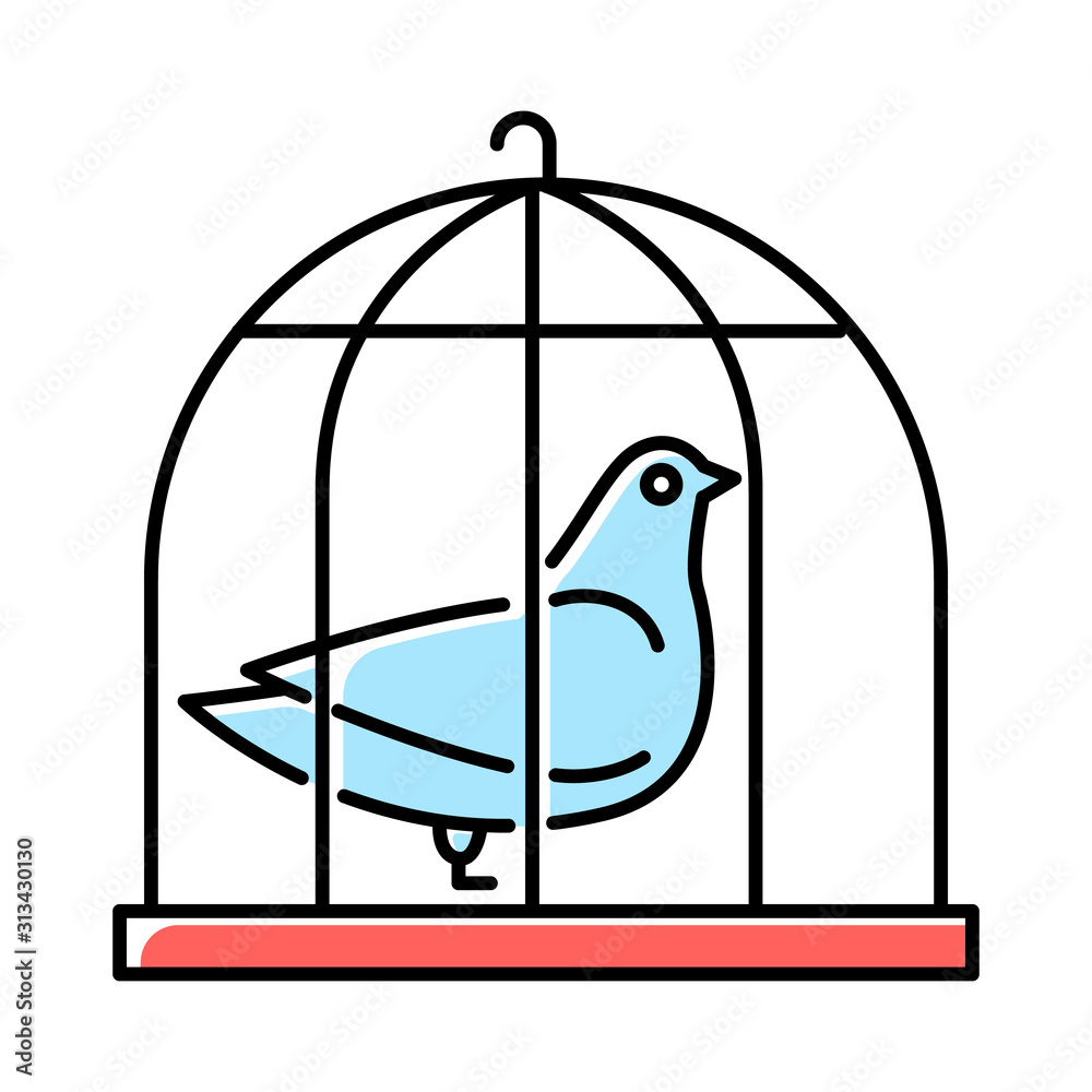 Pigeon in cage blue color icon. Captive bird. Harbinger of peace ...