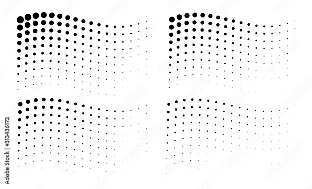 Set of corner wavy gradient halftone dots backgrounds. Horizontal ...
