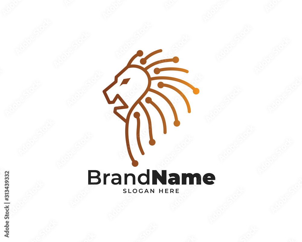 lion tech logo design vector, line art speed technology design Stock ...