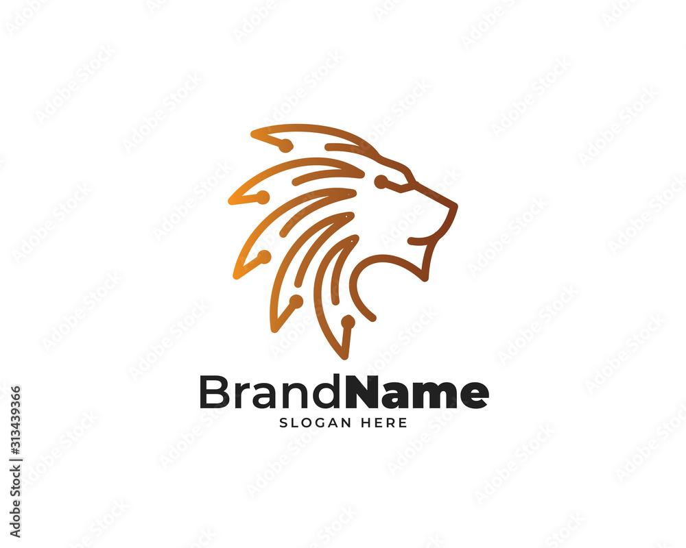 lion tech logo design vector, line art speed technology design Stock ...