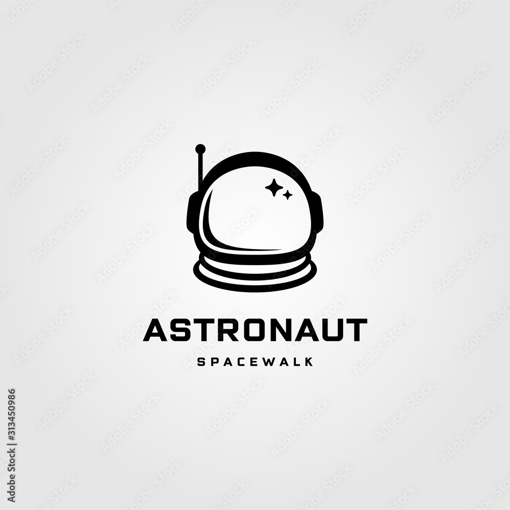astronaut helmet space walk travel vintage logo vector label badge ...
