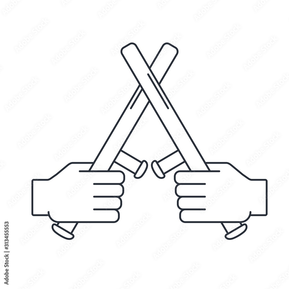 Crossed Police Batons in hand.Vector linear icon isolated on white ...