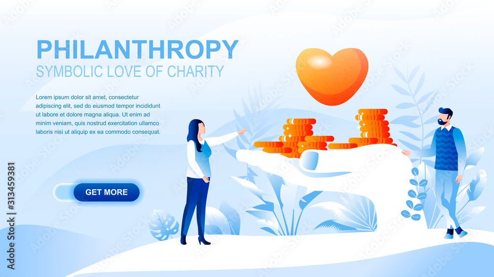 Philanthropy flat landing page with header, banner vector template ...