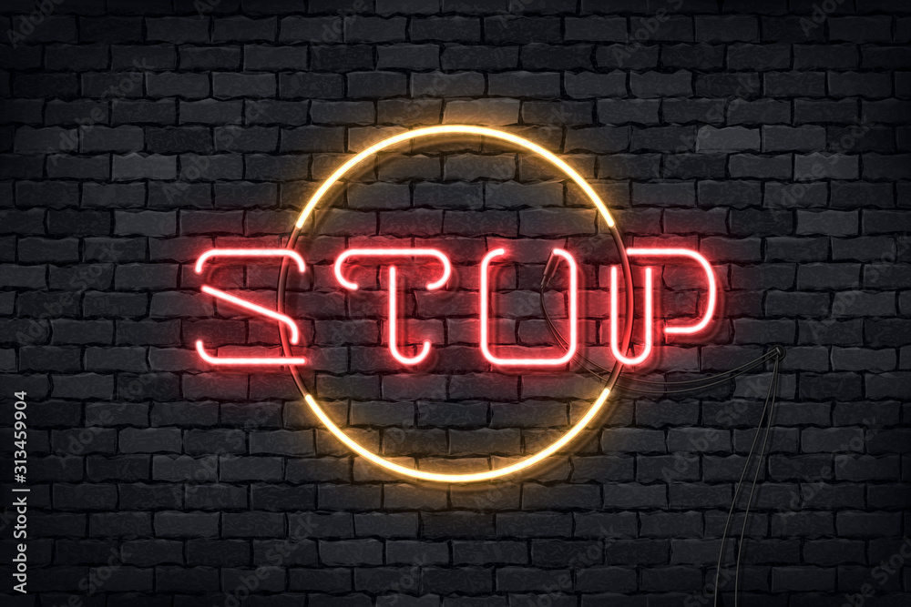 Vector realistic isolated neon sign of Stop logo for template ...