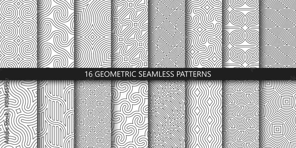 Vector set of linear ornamental seamless patterns. Collection of ...