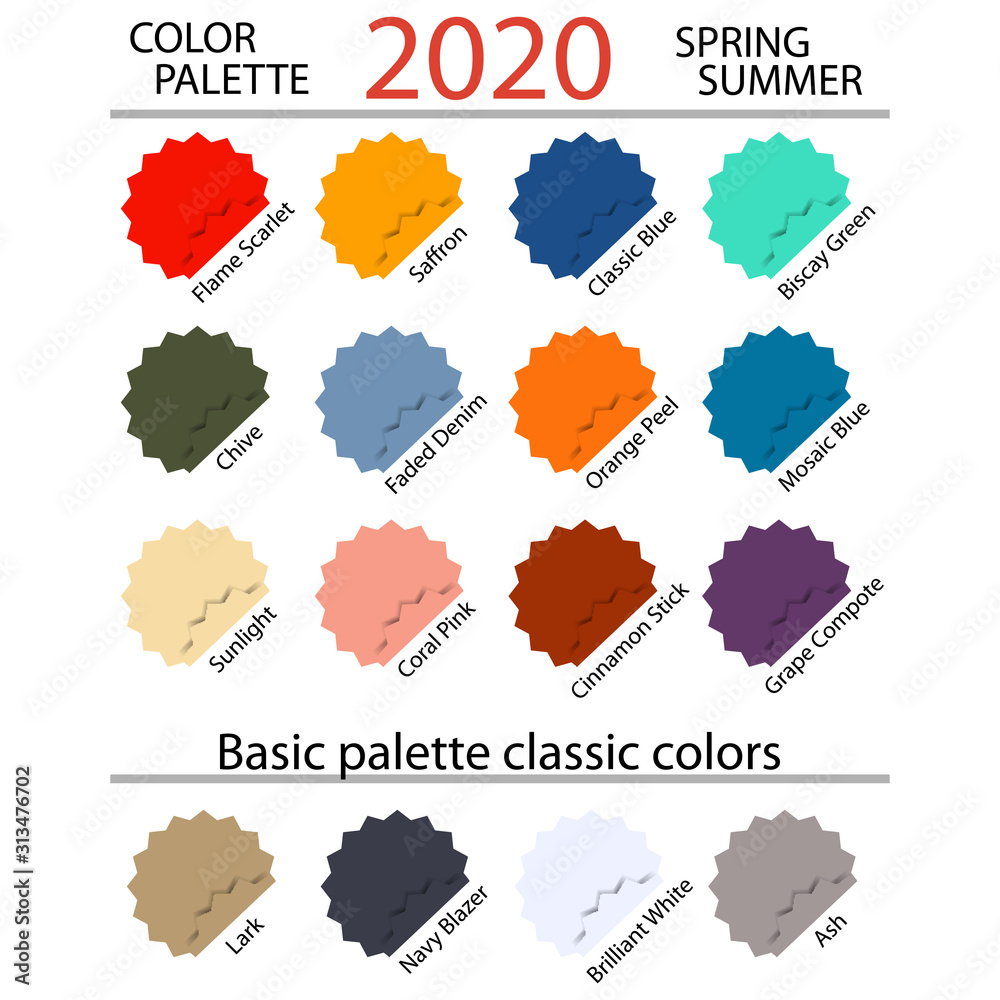 Color palette 2020. Fashionable colors map. Colors of the year with ...