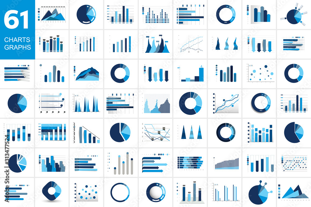 Mega set of charst, graphs. Blue color. Infographics business elements ...