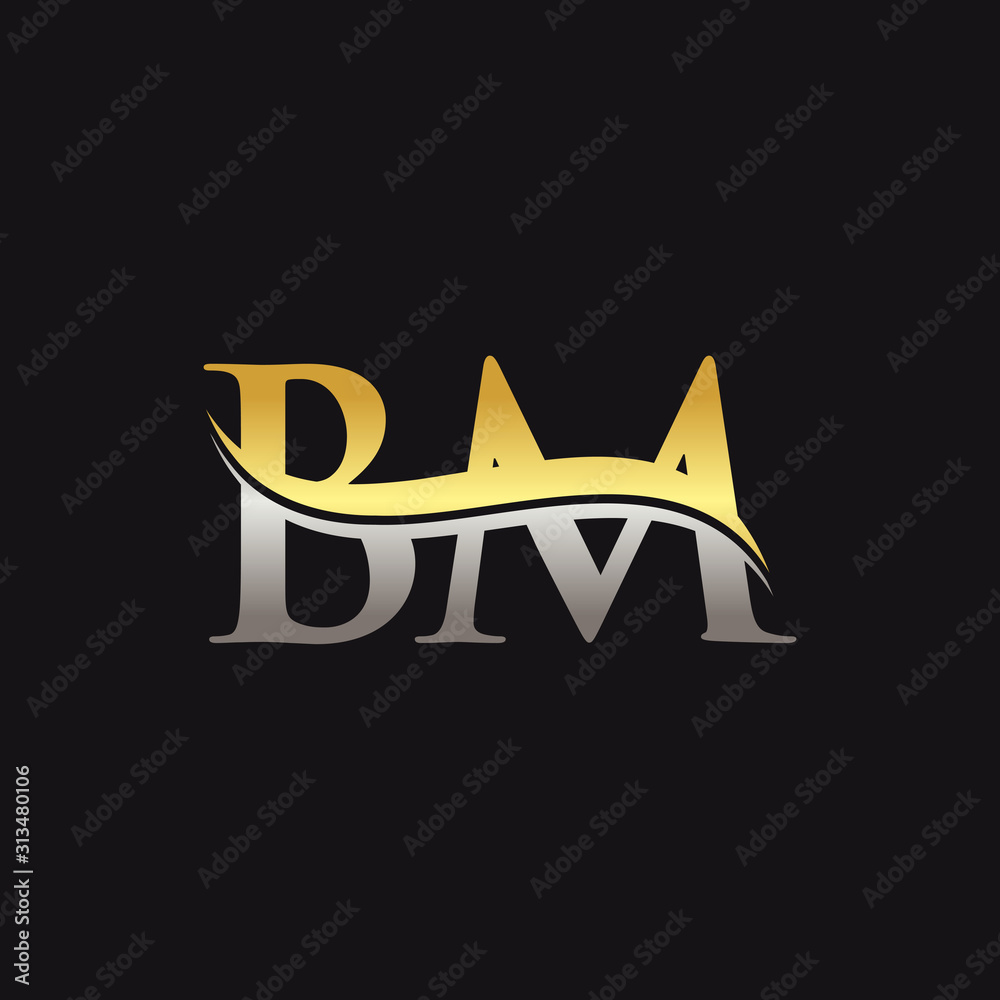 Initial Gold And Silver letter BM Logo Design with black Background. BM ...