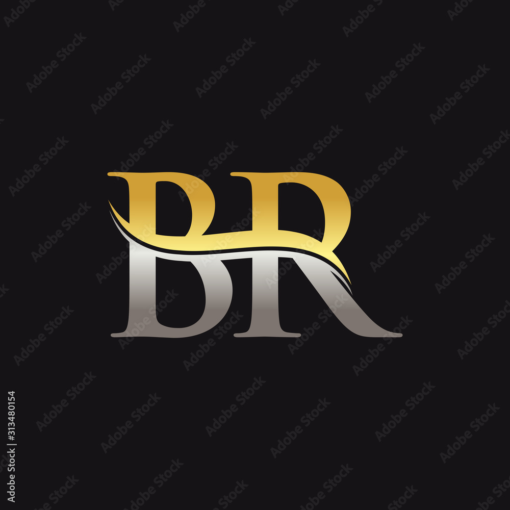 Initial Gold And Silver letter BR Logo Design with black Background. BR ...