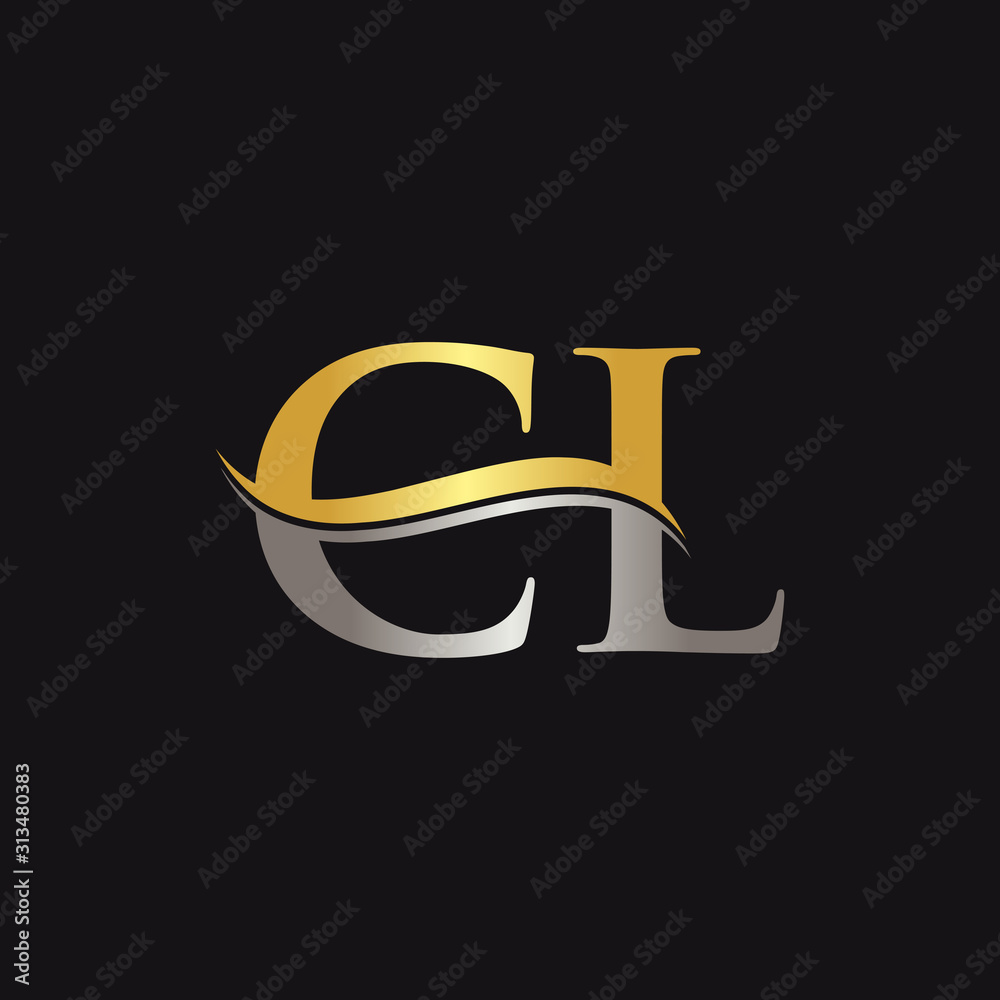 Initial Gold And Silver letter CL Logo Design with black Background. CL ...
