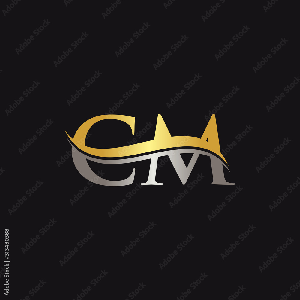 Initial Gold And Silver letter CM Logo Design with black Background. CM ...