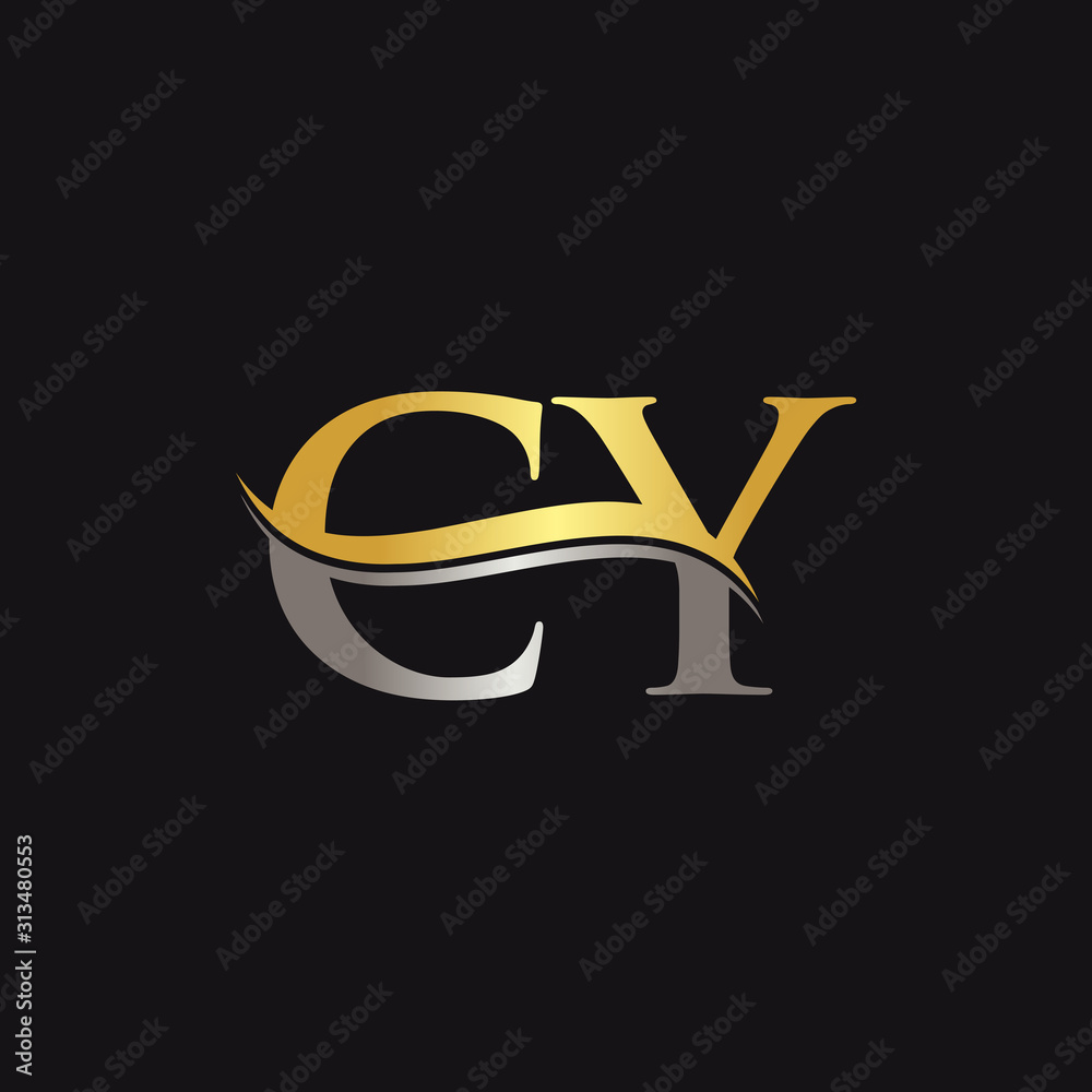 Initial Gold And Silver letter CY Logo Design with black Background. CY ...