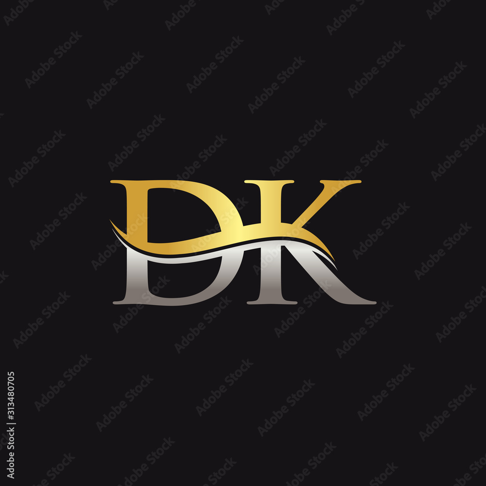 Initial Gold And Silver letter DK Logo Design with black Background. DK ...