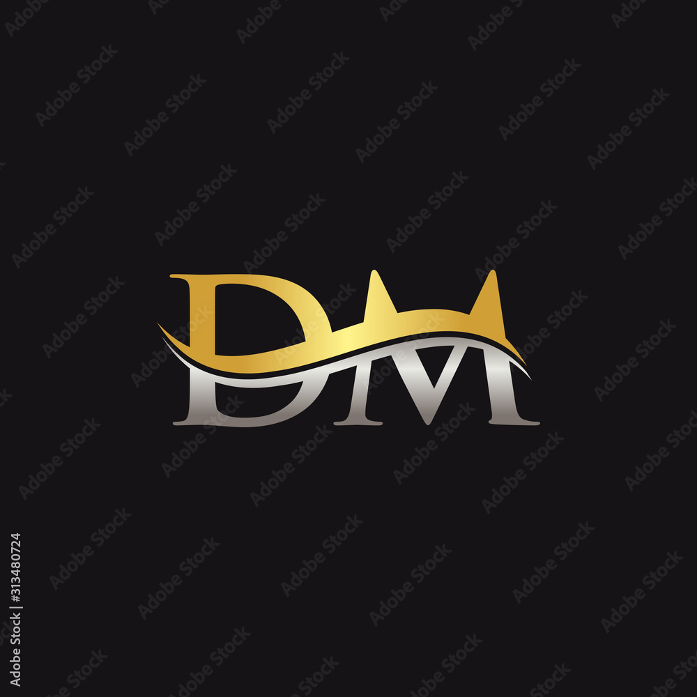 Initial Gold And Silver letter DM Logo Design with black Background. DM ...