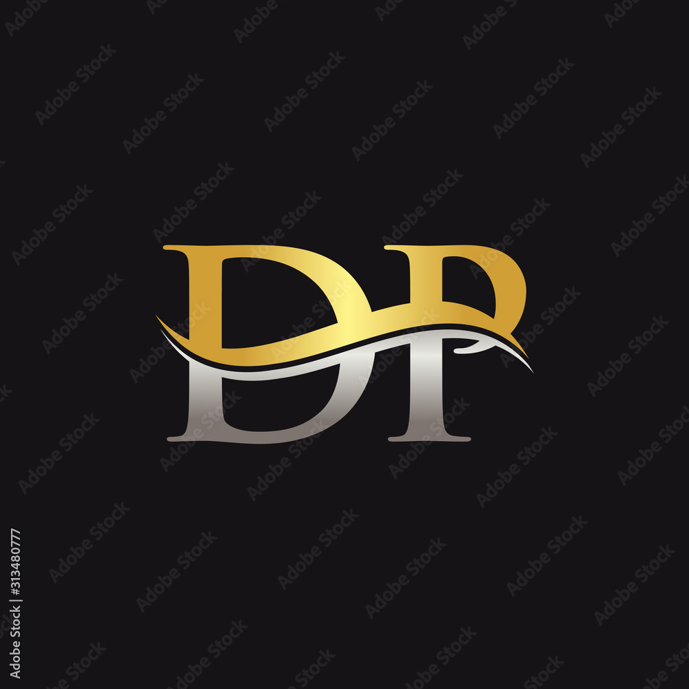 Initial Gold And Silver letter DP Logo Design with black Background. DP ...