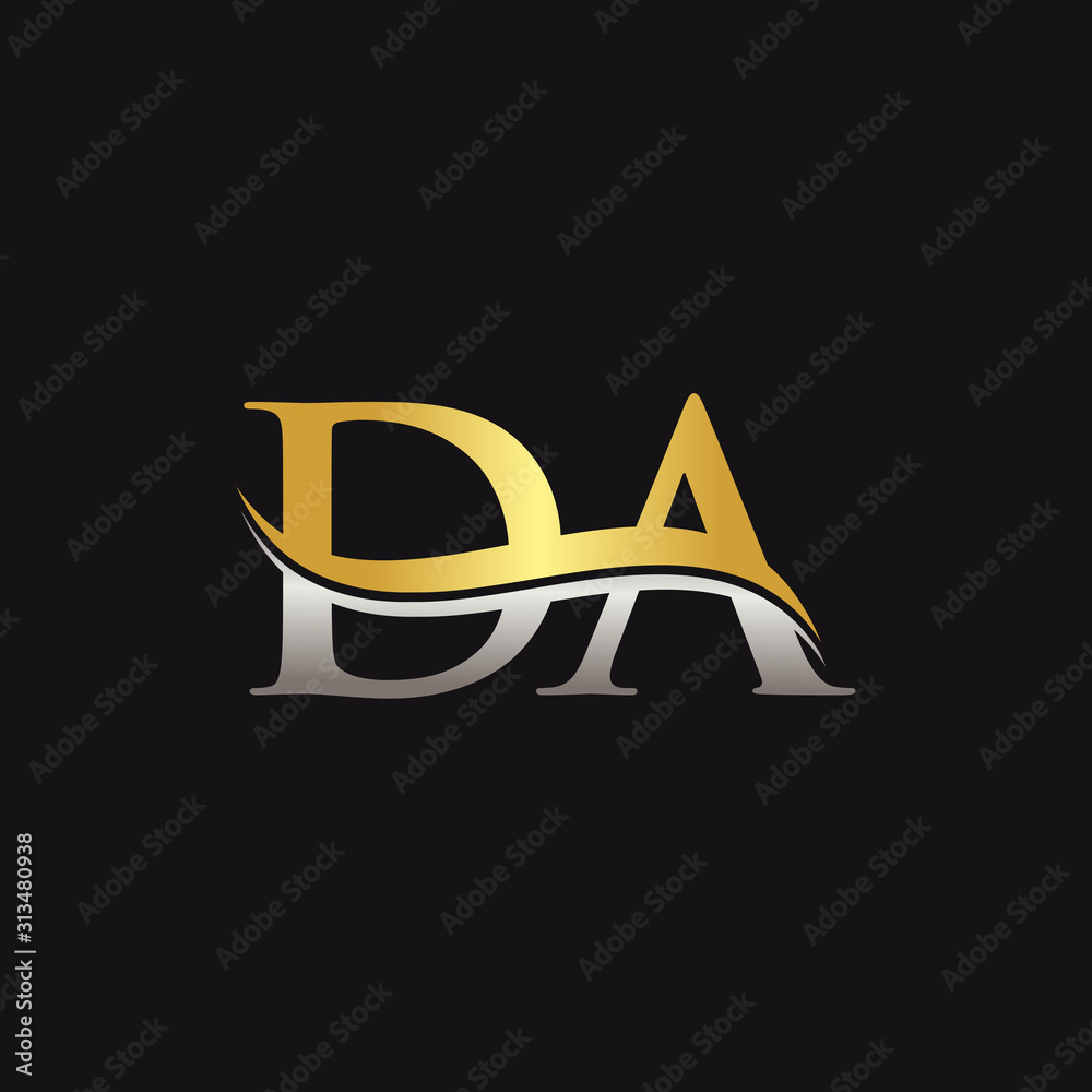 Initial Gold And Silver letter DA Logo Design with black Background. DA ...