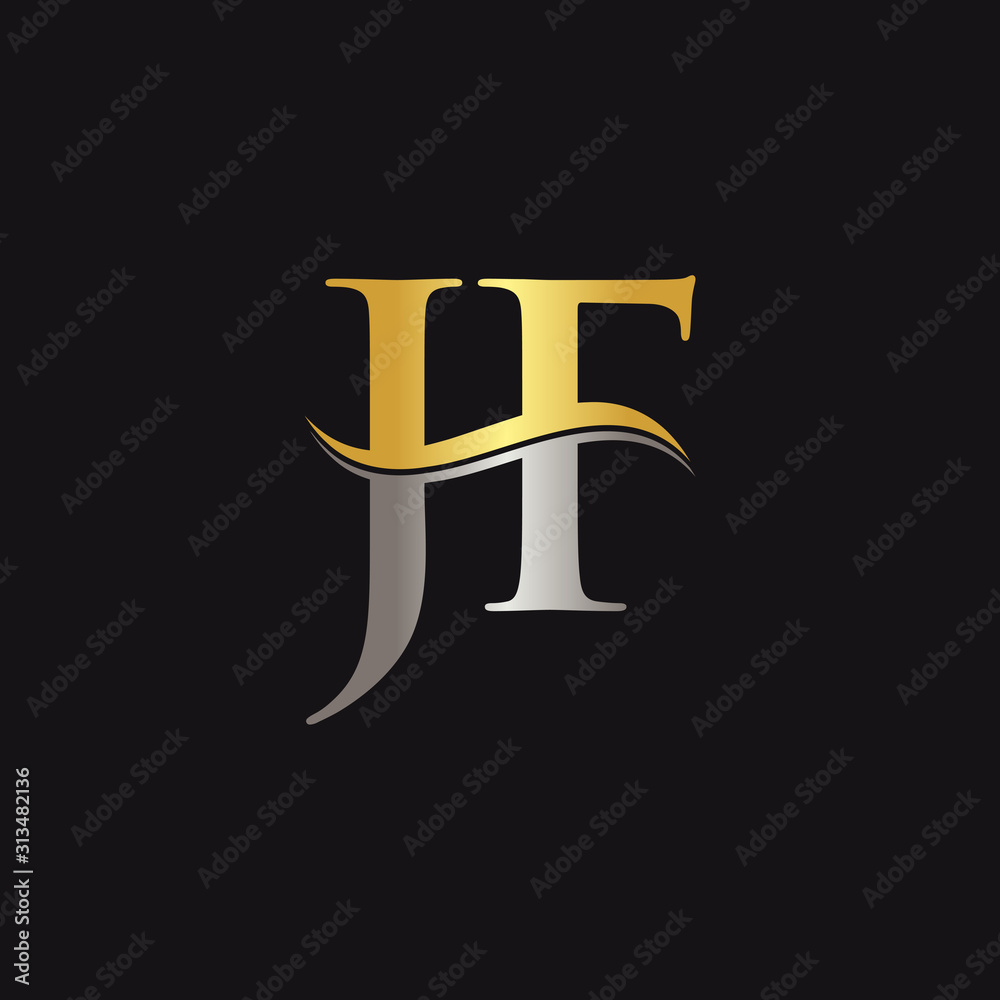 Initial Gold And Silver letter JF Logo Design with black Background ...